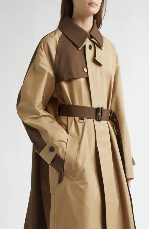 Sacai Colorblock Gabardine Trench Coat - Beige/brown