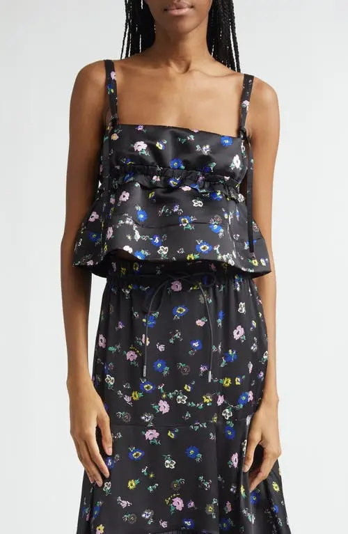 Sacai Floral Print Crop Satin Camisole