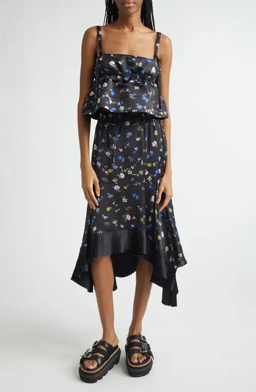 Sacai Floral Print Crop Satin Camisole