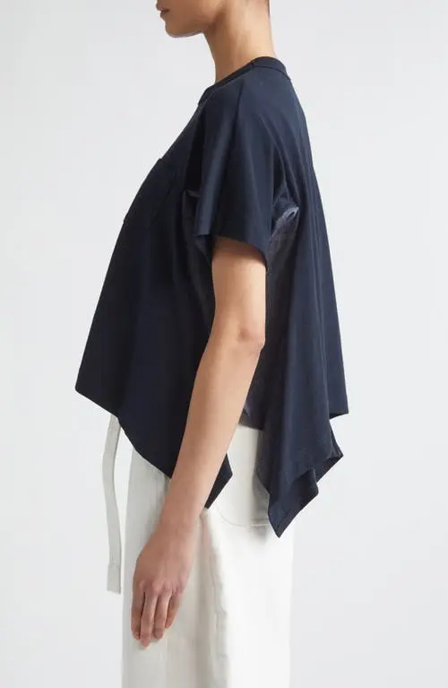 Sacai Lightweight Cotton Jersey & Denim T-shirt - Navy/blue