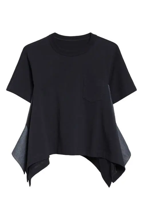 Sacai Lightweight Cotton Jersey & Denim T-shirt - Navy/blue