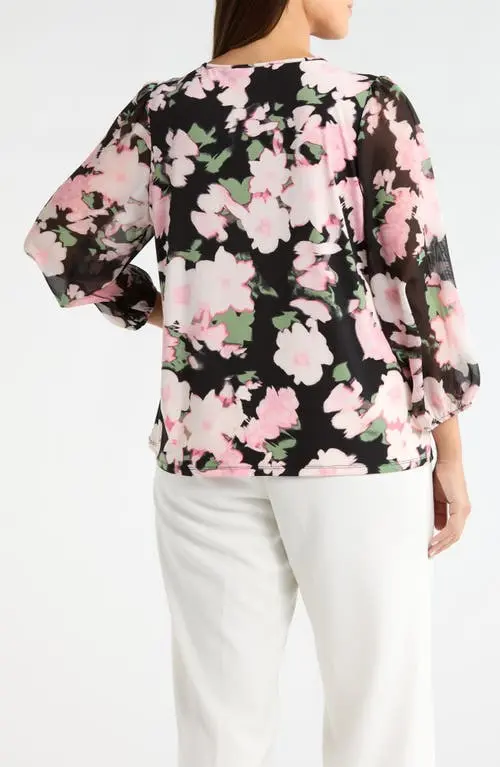 KASPER Shirred Blouson Sleeve Top