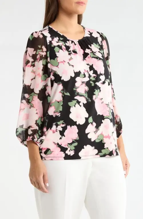 KASPER Shirred Blouson Sleeve Top