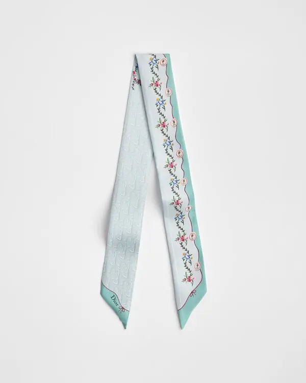 Dior Amour Revolution Flowers Mitzah Scarf - Blue Multicolor Silk Twill