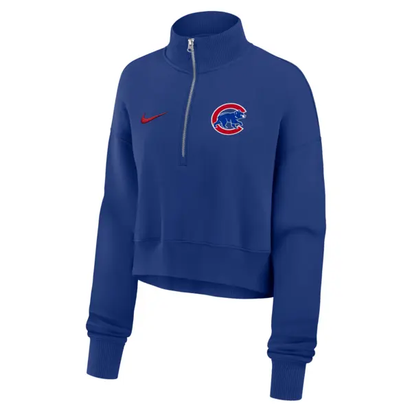 Nike Chicago Cubs Phoenix Mlb Cropped 1/4-zip Crew - Blue