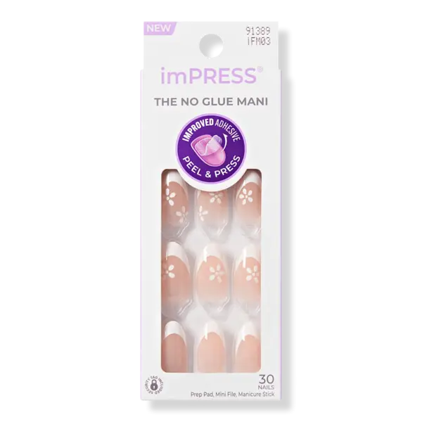 Kiss Impress French Design Medium Almond Press On Nails - Fearless
