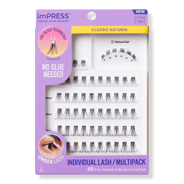 Kiss Impress Individual Multipack, Classic Natural Pre-glued Lash Clusters Kit - One-color