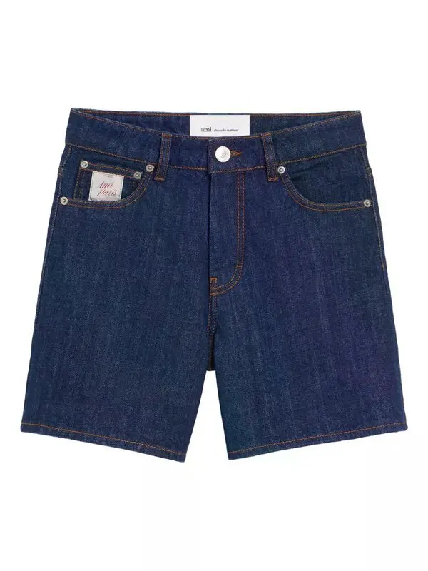 AMI Paris Cotton Heritage Label Denim Shorts