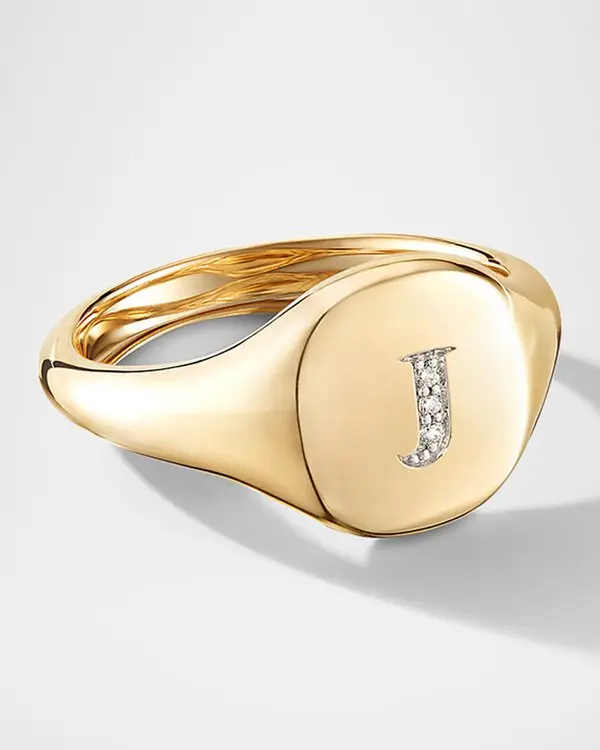 David Yurman 18k Yellow Gold Diamond Pinky Ring - Initial J