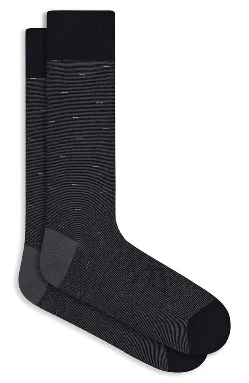 Bugatchi Stripe Mercerized Cotton Blend Dress Socks - Black