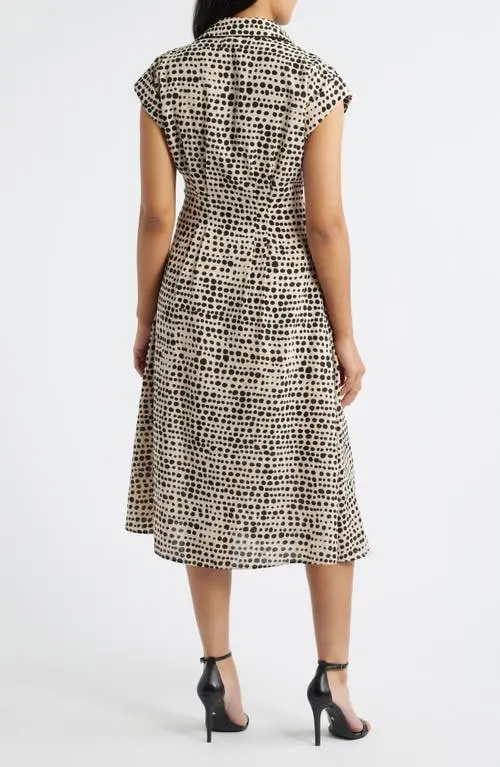 Julia Jordan Mixed Dot Print Midi Shirt Dress - Black Multi
