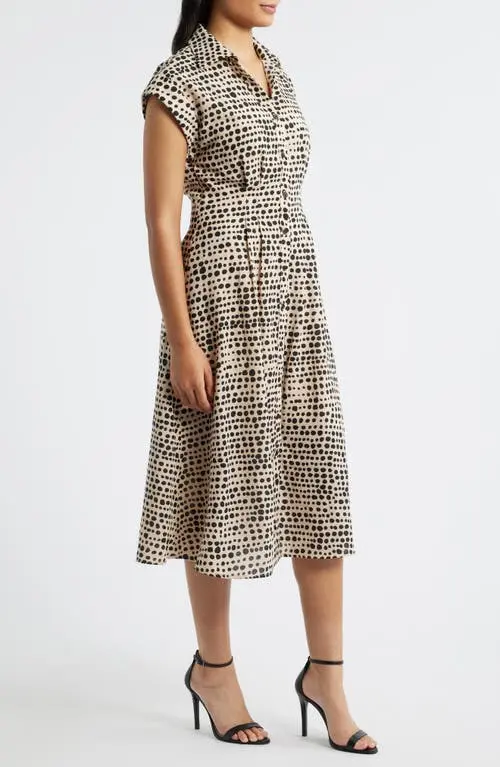 Julia Jordan Mixed Dot Print Midi Shirt Dress - Black Multi
