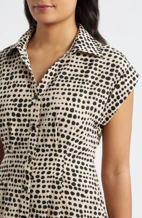 Julia Jordan Mixed Dot Print Midi Shirt Dress - Black Multi
