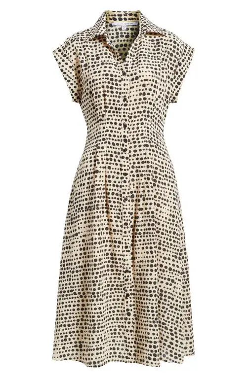 Julia Jordan Mixed Dot Print Midi Shirt Dress - Black Multi