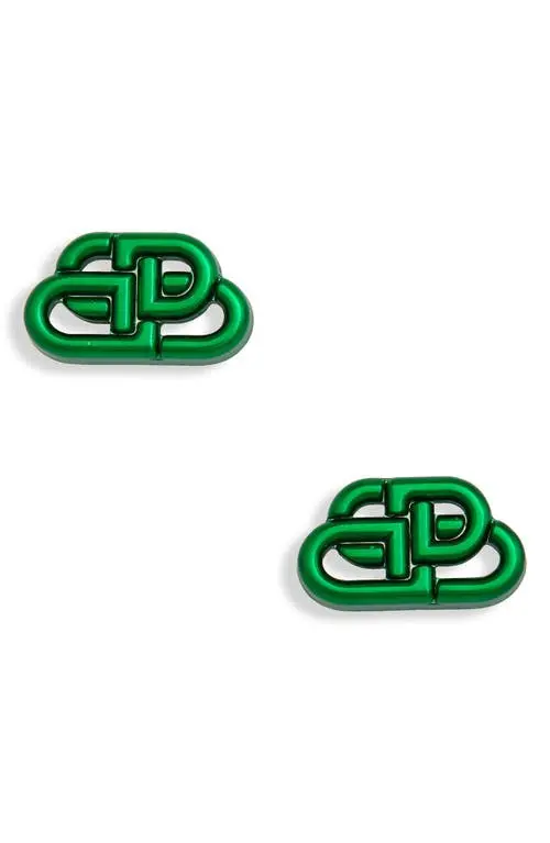 Balenciaga Interlocking Logo Stud Earrings - Green/shiny Silver