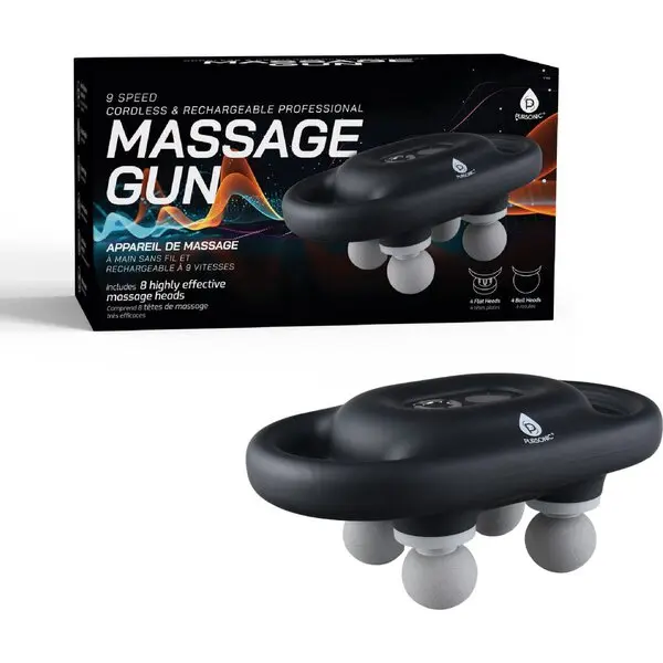 PURSONIC 9-speed Deep Tissue Massage Guncordless With 8pro Massage Heads - Black
