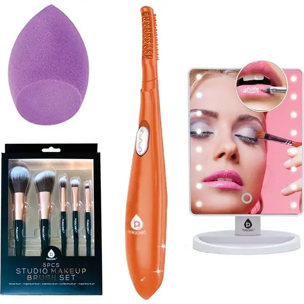 PURSONIC Beauty Collection Heated Curler, Led Mirror, Blender Sponge - Black