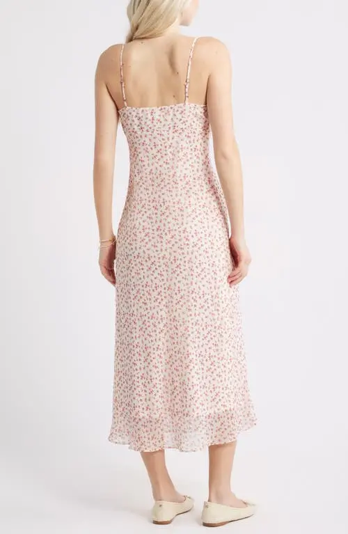Bp. Tie-front Chiffon Midi Dress - Ivory- Pink Elizabeth Floral
