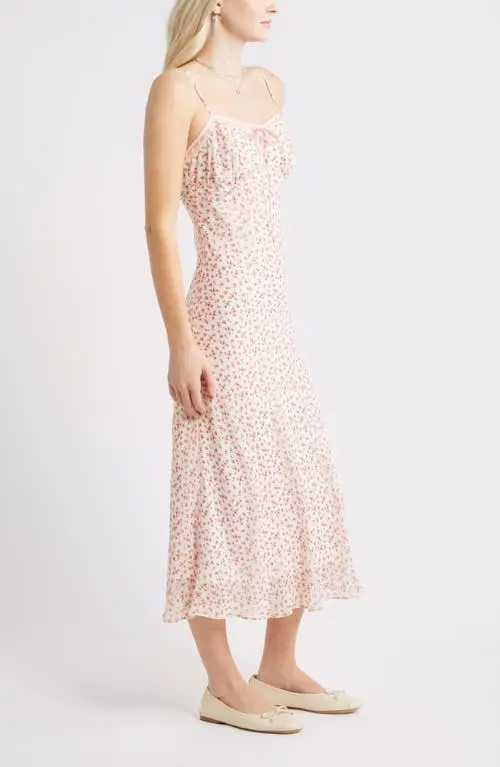 Bp. Tie-front Chiffon Midi Dress - Ivory- Pink Elizabeth Floral