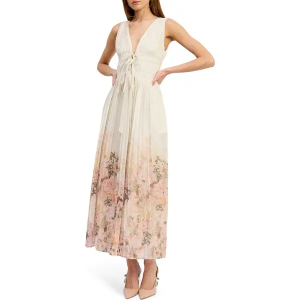EN SAISON Pleated Tie Front Maxi Dress