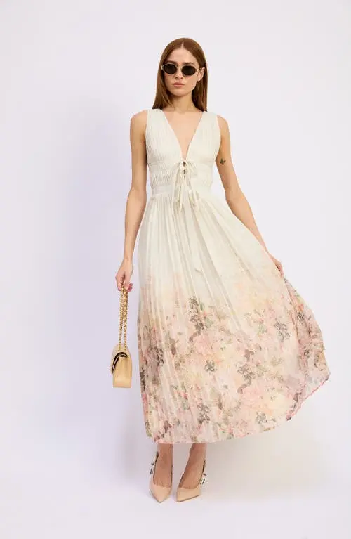 EN SAISON Pleated Tie Front Maxi Dress