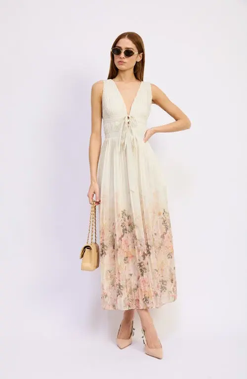 EN SAISON Pleated Tie Front Maxi Dress