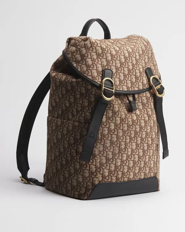 Dior Jett Backpack With Flap - Brown Dior Oblique Jacquard