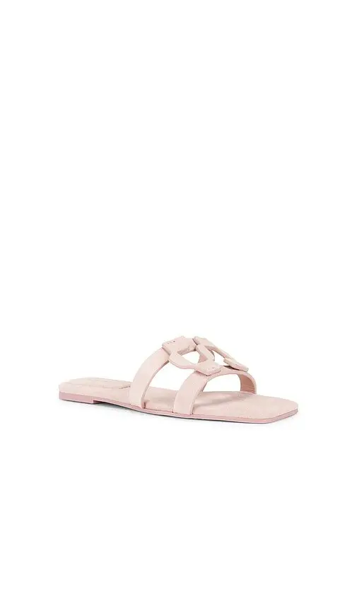Simkhai Monogram Suede Flat Slides - Pale Pink