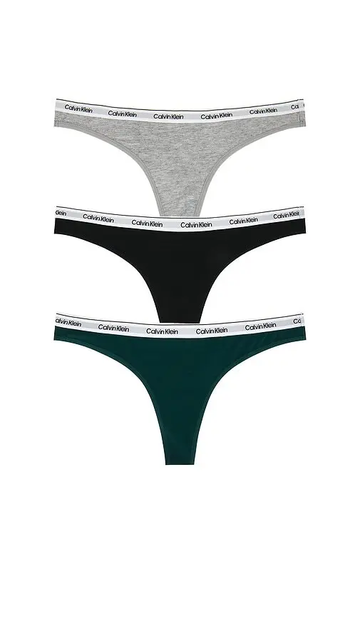 Calvin Klein Thong 3 Packs In Green,black - Black  Grey Heather  & Turf
