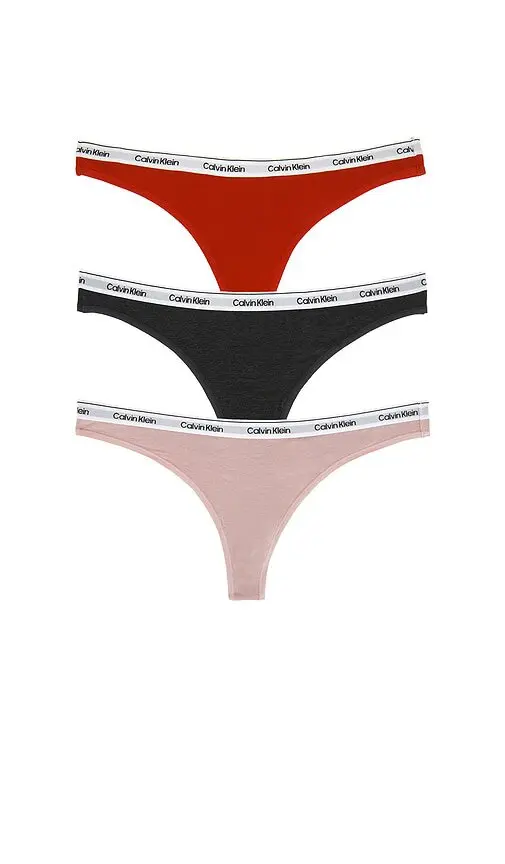 Calvin Klein Thong 3 Packs In Red,pink - Rush  Black  & Grey Heather