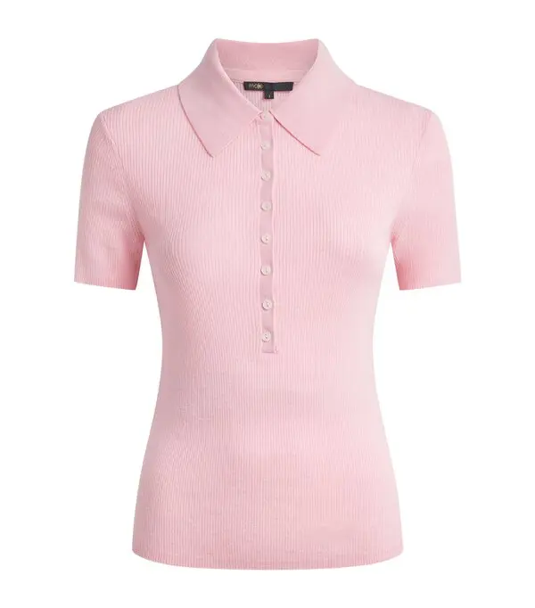 Maje Wool-silk Ribbed Polo Sweater