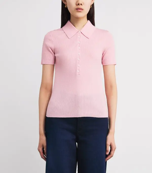 Maje Wool-silk Ribbed Polo Sweater