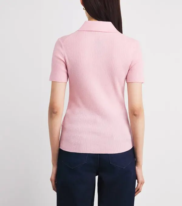 Maje Wool-silk Ribbed Polo Sweater