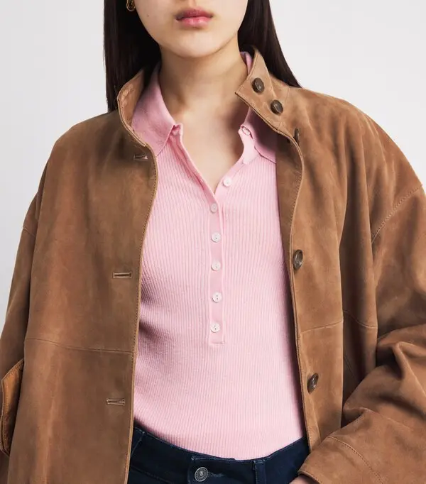 Maje Wool-silk Ribbed Polo Sweater