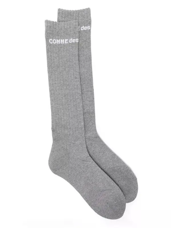 Comme Des Garçons Ribbed Socks With Logo - Grey