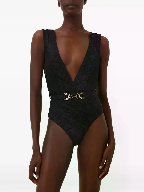 Zimmermann Geometric-print Belted One Piece Swimsuit