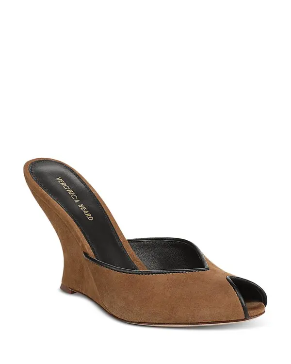 Veronica Beard Mirabel Peep Toe Wedge Heel Sandals - Chestnut/black