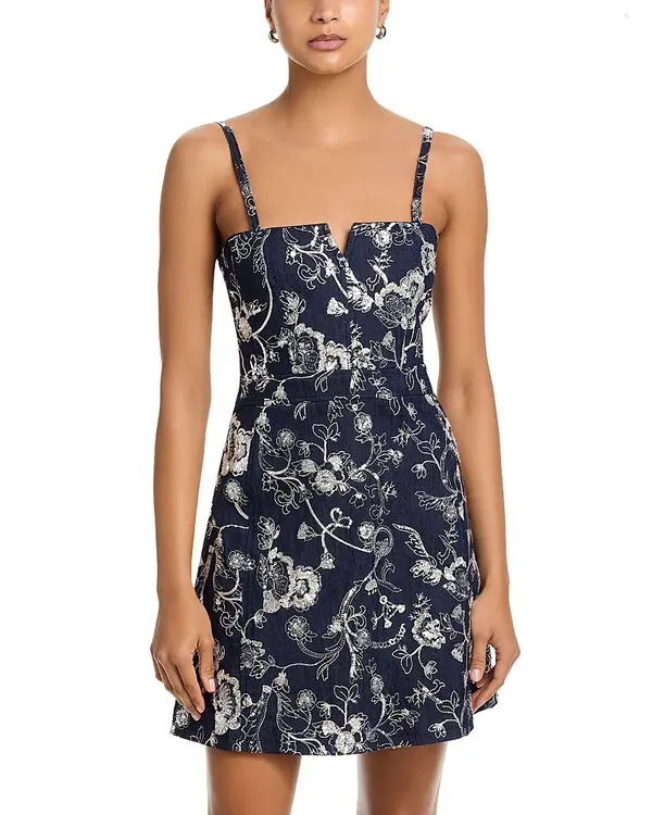 Cinq À Sept Zack Garden Embroidered Denim Mini Dress - Indigo Multi