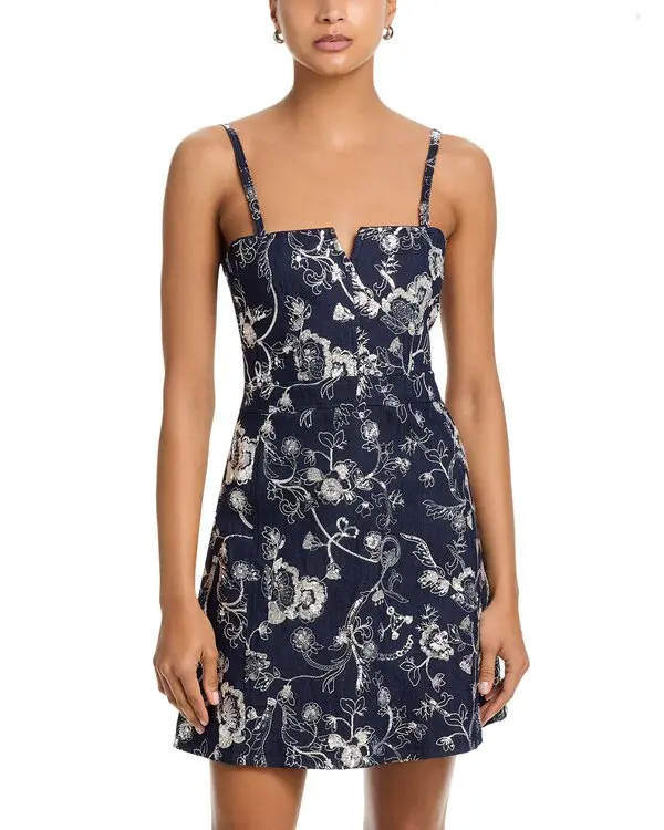 Cinq À Sept Zack Garden Embroidered Denim Mini Dress