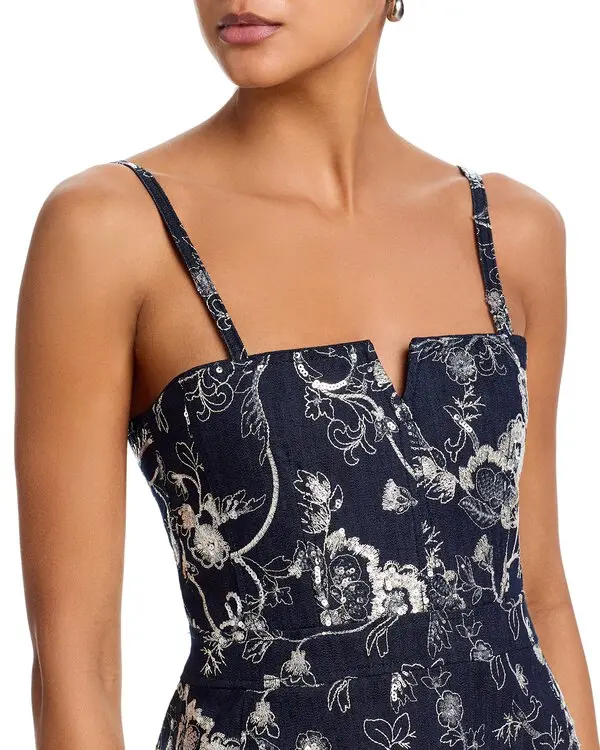Cinq À Sept Zack Garden Embroidered Denim Mini Dress