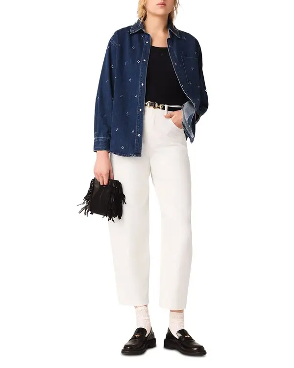 Maje Rhinestone Embellished Denim Shirt