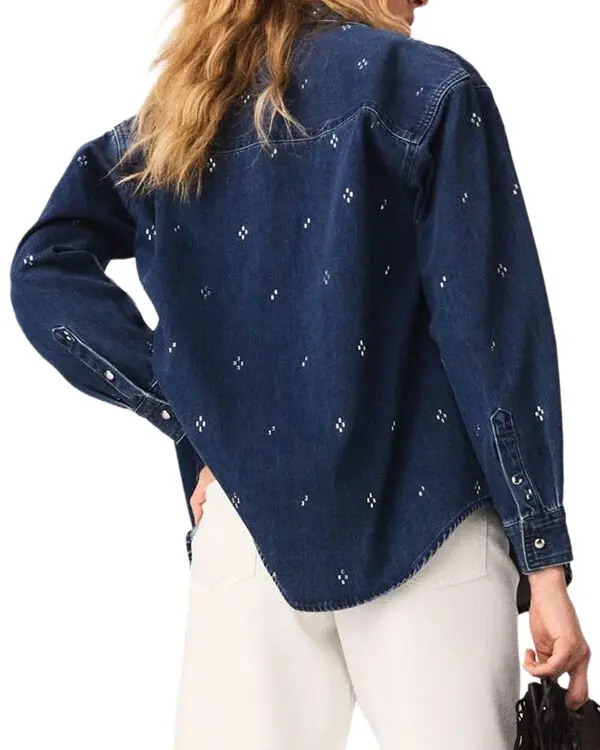 Maje Rhinestone Embellished Denim Shirt