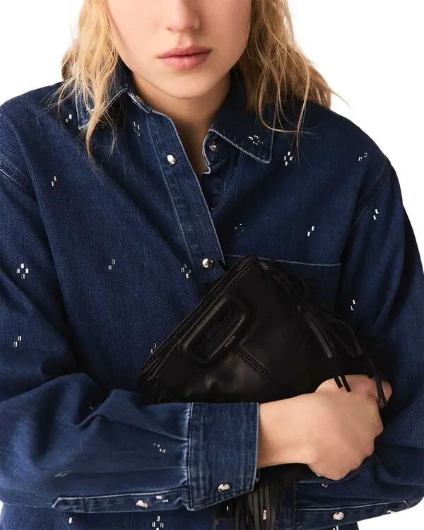 Maje Rhinestone Embellished Denim Shirt