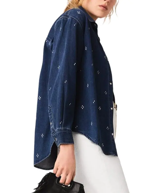 Maje Rhinestone Embellished Denim Shirt