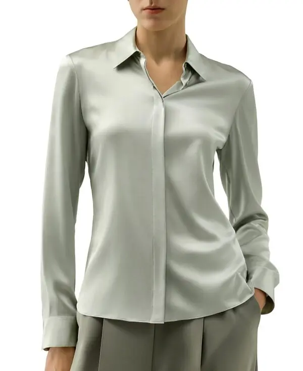 Lilysilk Elegant Slim Fit Silk Shirt - Silver Sage