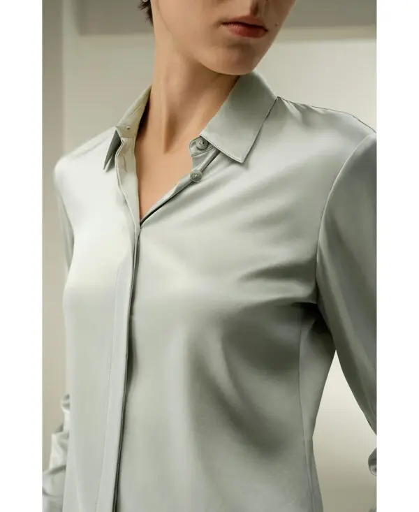 Lilysilk Elegant Slim Fit Silk Shirt - Silver Sage