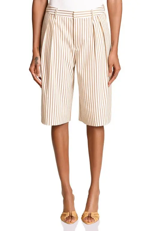 Avec Les Filles Striped Pleated Bermuda Shorts
