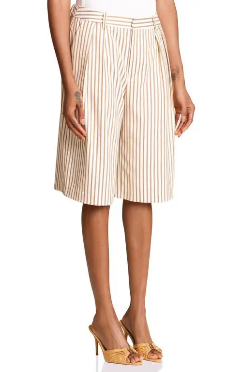 Avec Les Filles Striped Pleated Bermuda Shorts