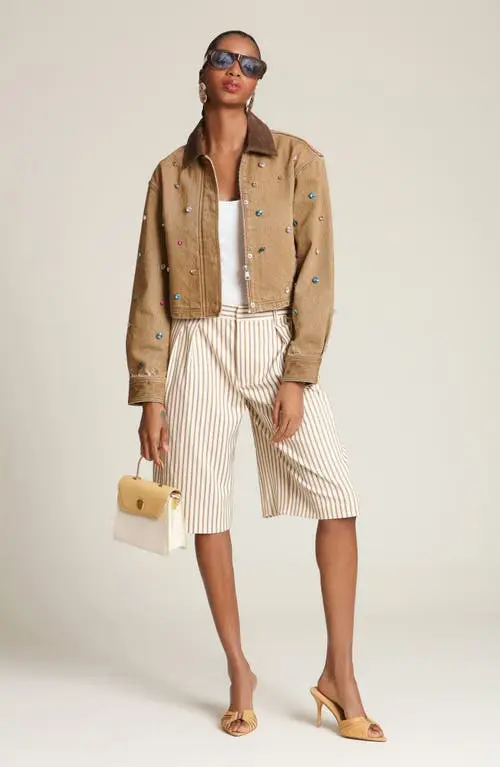 Avec Les Filles Striped Pleated Bermuda Shorts