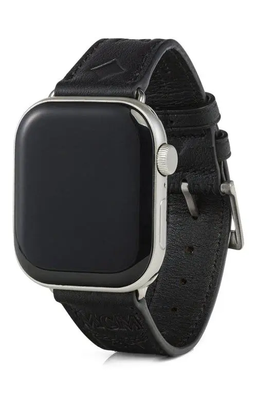 Mcm Apple Watch Band In Embossed Monogram Leather - Black